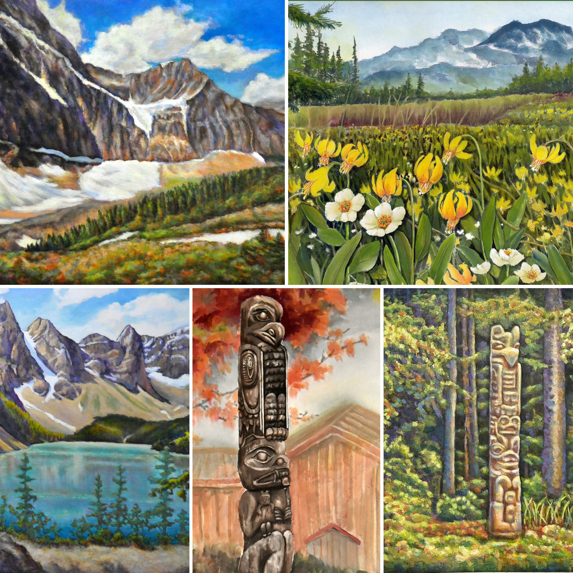 Canadian Art Card of the Rocky Mountain with Glacier and Totem in ...