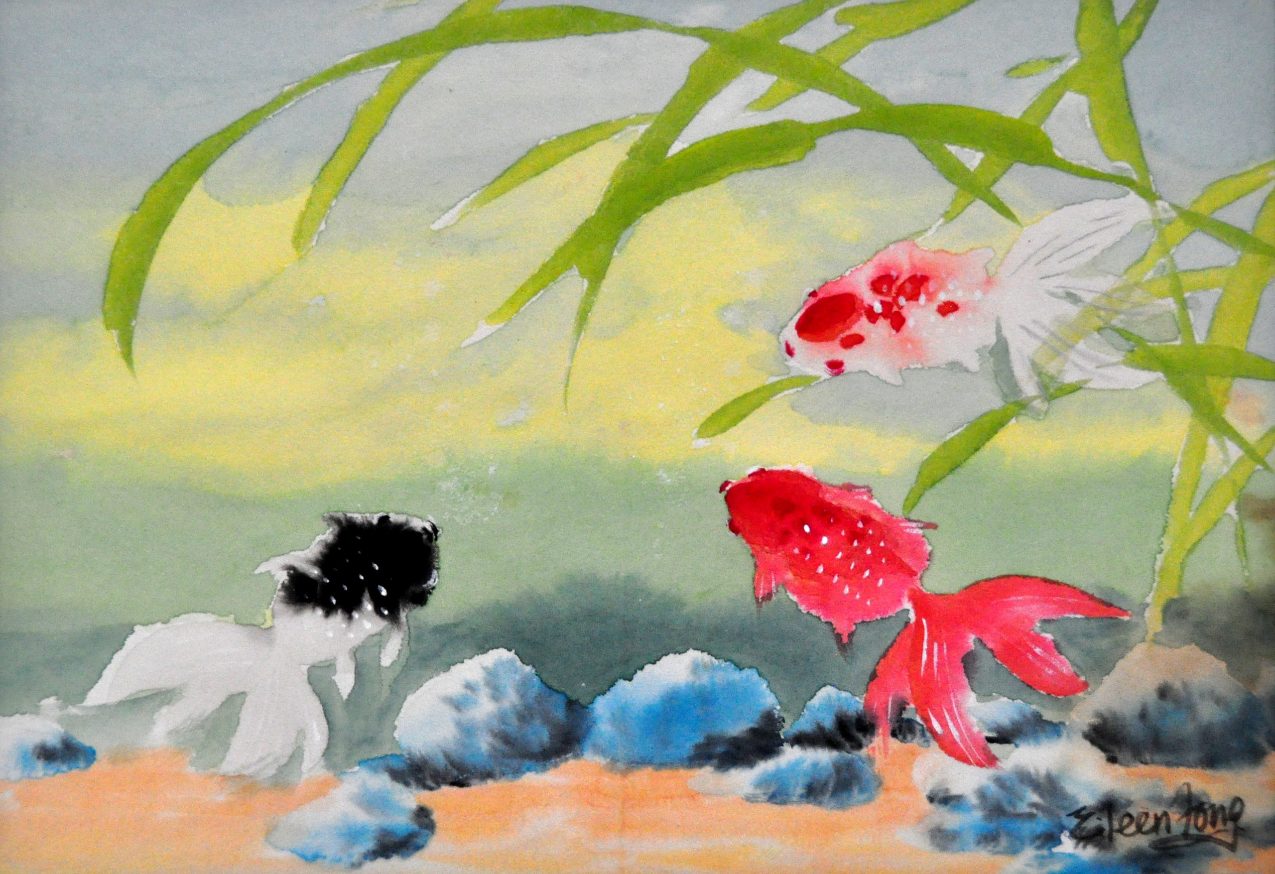 Goldfish in a Pond with Seaweed Chinese Brush Painting | Eileen Fong ...